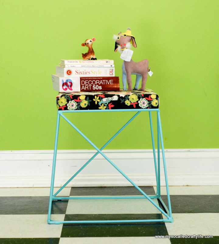 Easy DIY Vintage Bark Cloth Covered Stool